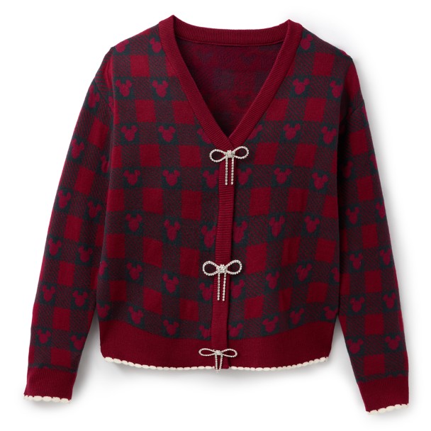 Mickey Mouse Icon Holiday Plaid Knit Cardigan Sweater for Women by Her ...